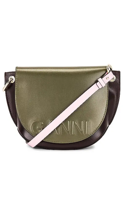GANNI Banner Saddle Bag In Olive