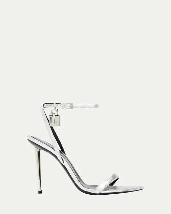 TOM FORD Padlock Metallic Stiletto Sandals - Silver