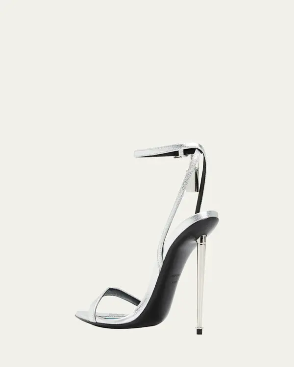 TOM FORD Padlock Metallic Stiletto Sandals - Silver