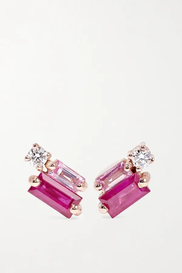 SUZANNE KALAN 18-karat Rose Diamond And Sapphire Stud Earrings - Gold