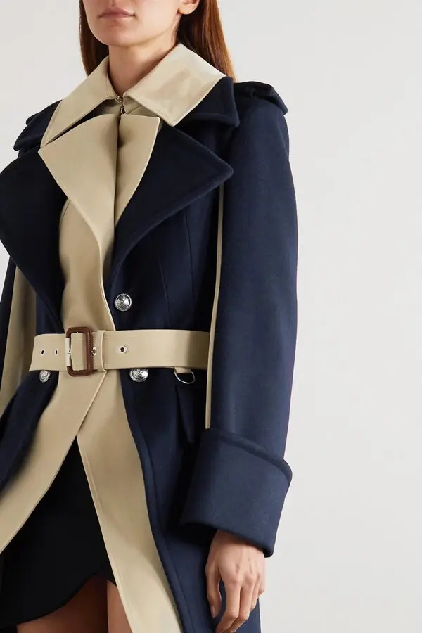 【ALEXANDER McQUEEN】 紺 フレアコート 金ボタン 40 伊製 Alexander Mcqueen Layered Cotton-Gabardine And Wool And Cashmere
