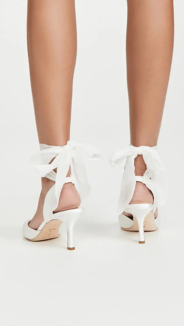 Badgley Mischka Blaze Pointed Toe Pumps With Ankle Wrap - White Satin