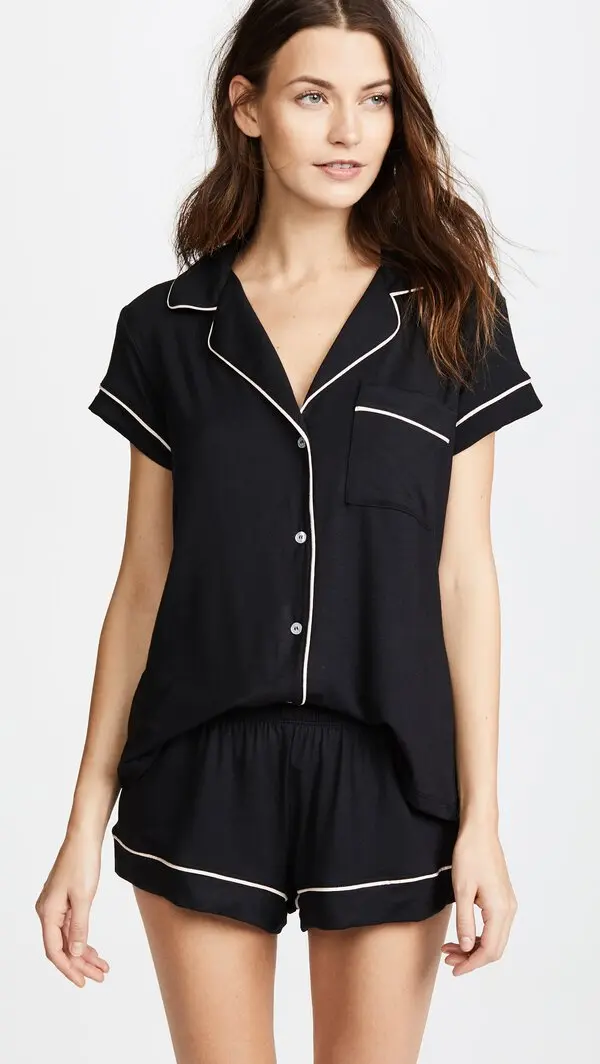 Eberjey Gisele Shortie Pajama Set - Black/sorbet Pink