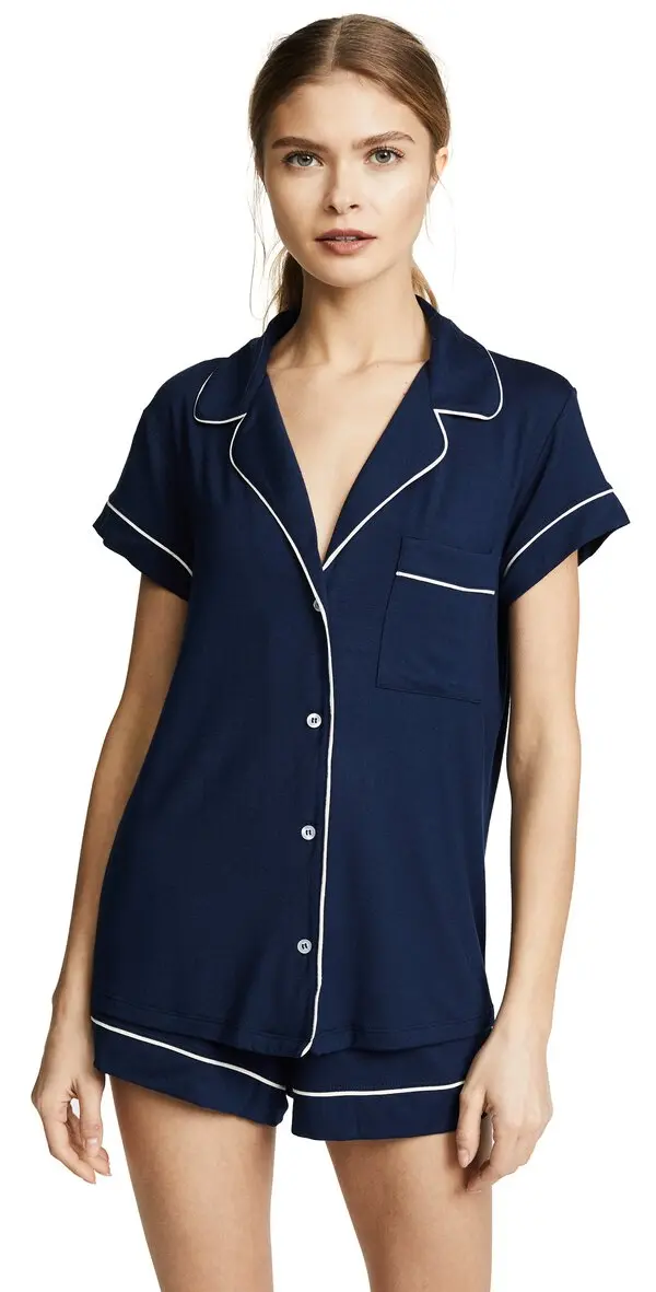 Eberjey Gisele Shortie Pajama Set - Navy/ivory