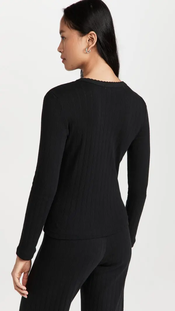 LESET Pointelle Slim Fit Long Sleeve Top - Black