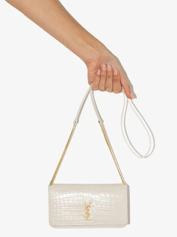 Saint Laurent Monogram Croc-effect Phone Holder