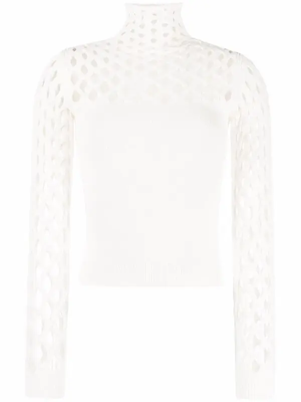Valentino Garavani Open-knit Roll-neck Top - Neutrals