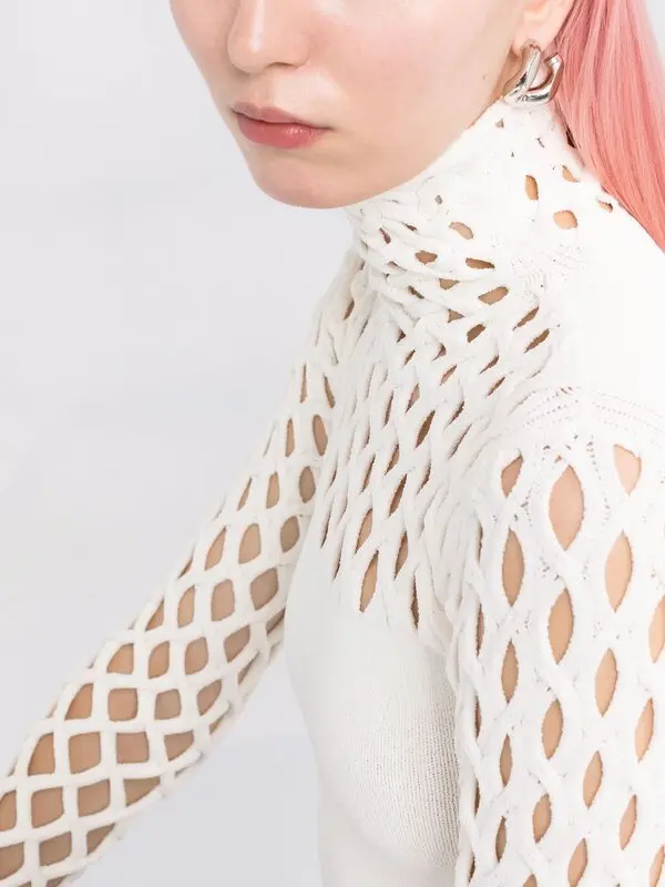 Valentino Garavani Open-knit Roll-neck Top - Neutrals