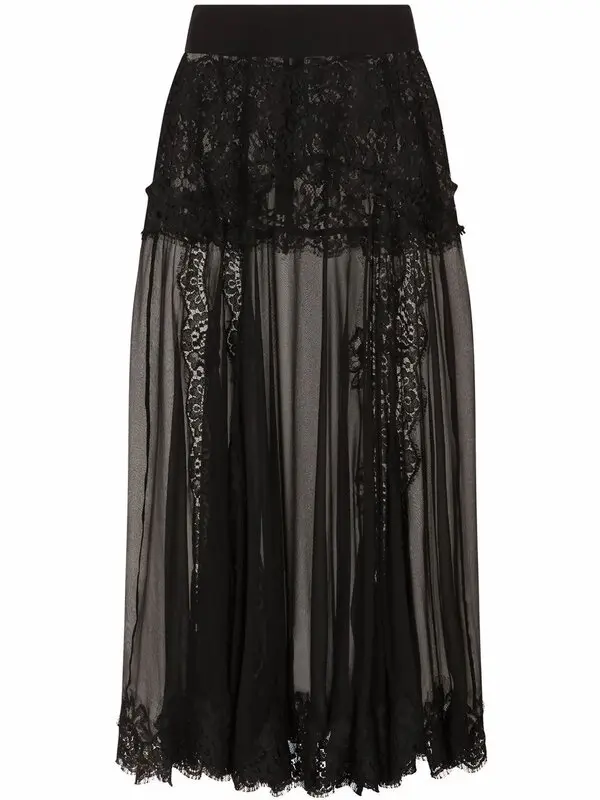 Dolce & Gabbana Chantilly Lace Chiffon Midi Skirt
