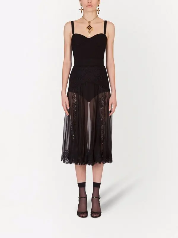 Dolce & Gabbana Chantilly Lace Chiffon Midi Skirt