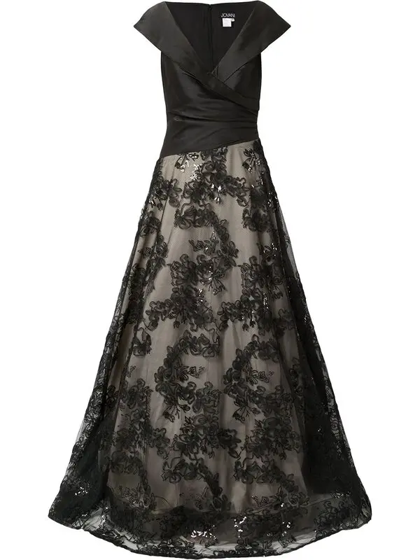 Jovani Floral-Embroidered Skirt Gown In Black - 47% Off