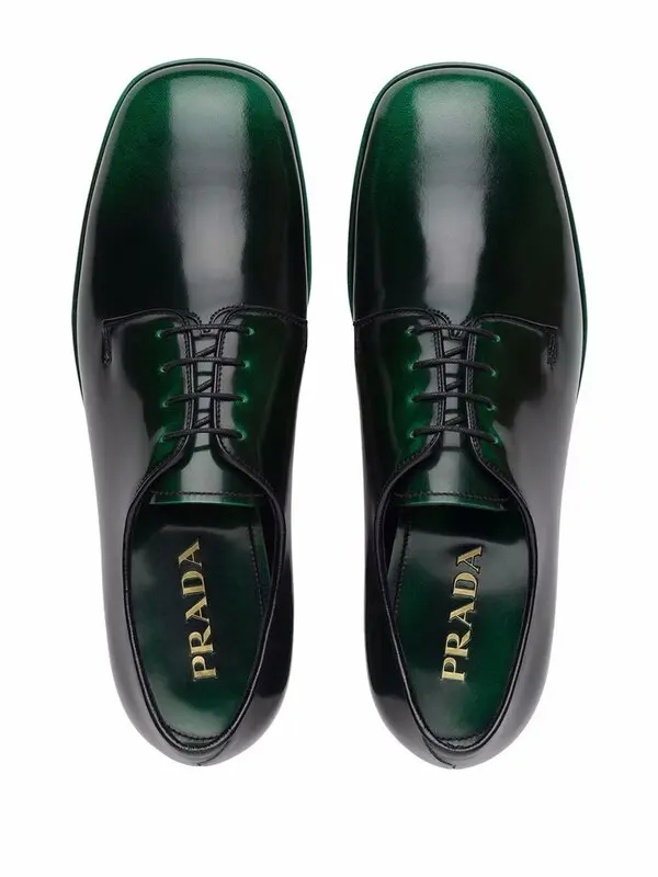 Prada Square-Toe Flatform Derby Shoes - Green | Editorialist