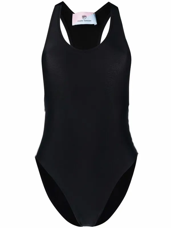 CHIARA FERRAGNI Side Logo-print Swimsuit - Black