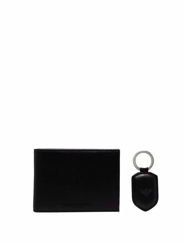 Emporio Armani Folded Leather Wallet And Tag - Black