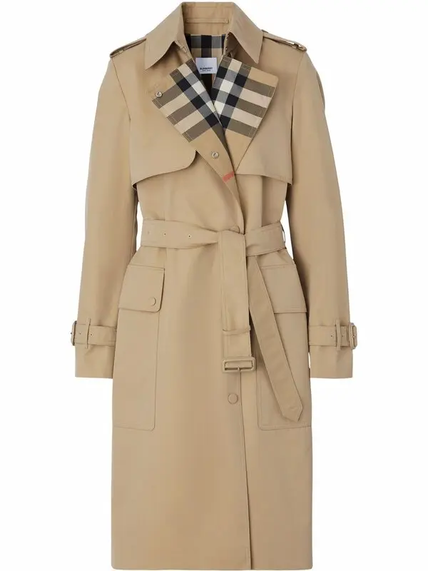 Burberry Check Lapel Trench Coat - Brown