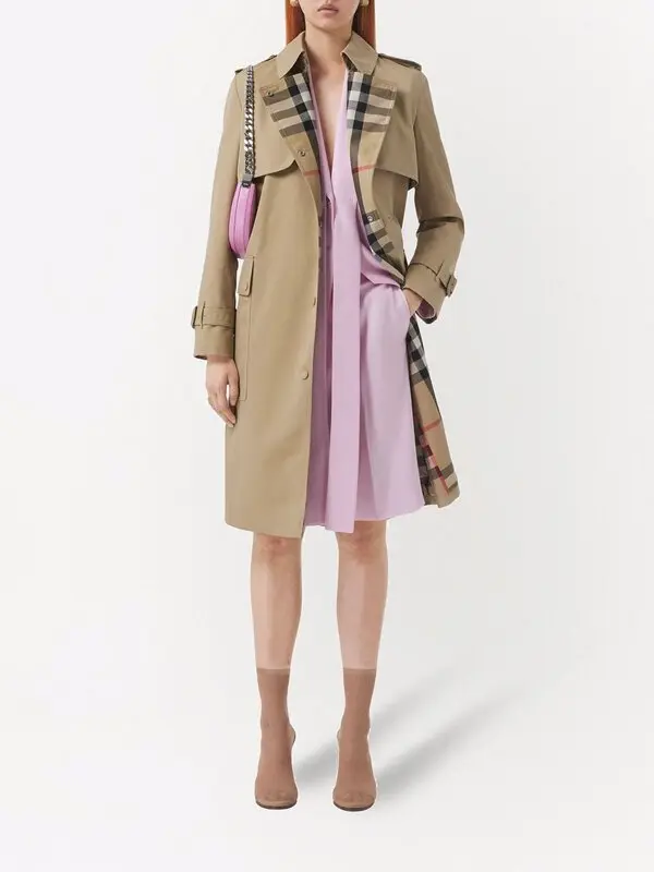 Burberry Check Lapel Trench Coat - Brown