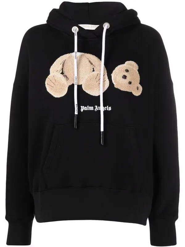Palm Angels Broken Bear Cotton Hoodie - Black