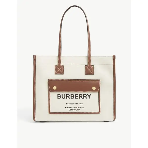 Burberry Logo-print Cotton-canvas Tote Bag - Natural Tan