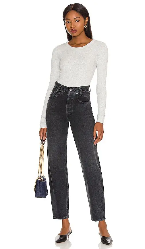 AGOLDE High Rise Tapered Baggy Jean In Black