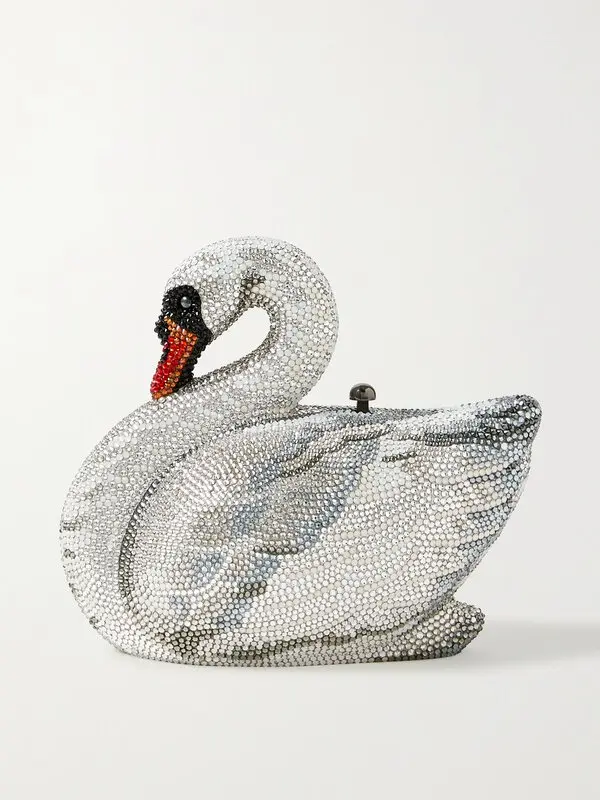 Judith Leiber Swan Odette Crystal-embellished Clutch - Silver