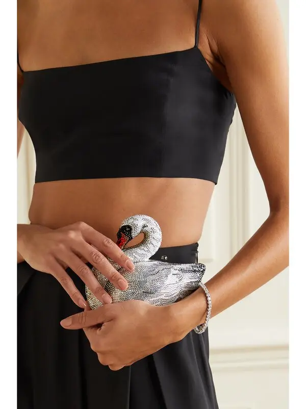 Judith Leiber Swan Odette Crystal-embellished Clutch - Silver