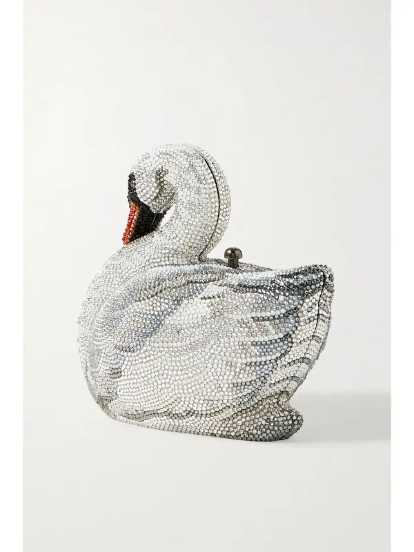 Judith Leiber Swan Odette Crystal-embellished Clutch - Silver