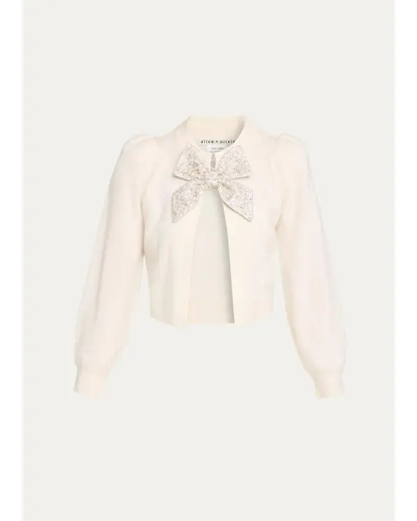 Alice + Olivia Kitty Puff-sleeve Cardigan - Soft White