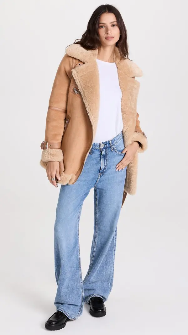 Avec Les Filles Bonded Faux Shearling Biker Jacket