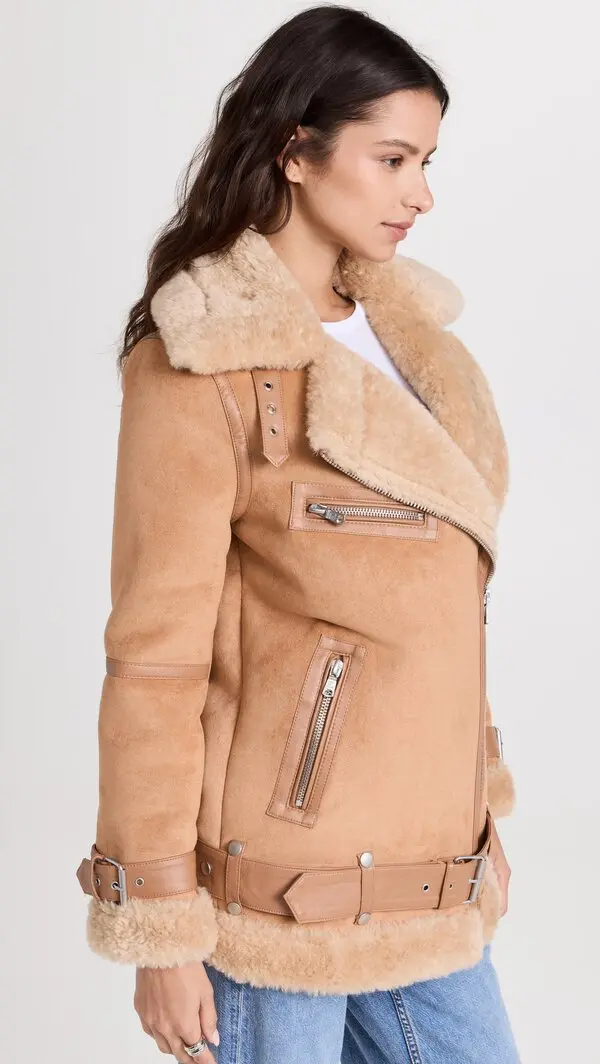 Avec Les Filles Bonded Faux Shearling Biker Jacket