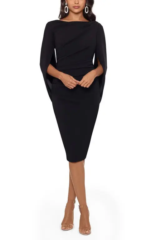 Betsy & Adam Cape Sleeve Crepe Sheath Dress - Black