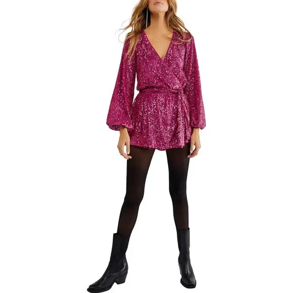 Free People Christa Sequin Romper - Pink
