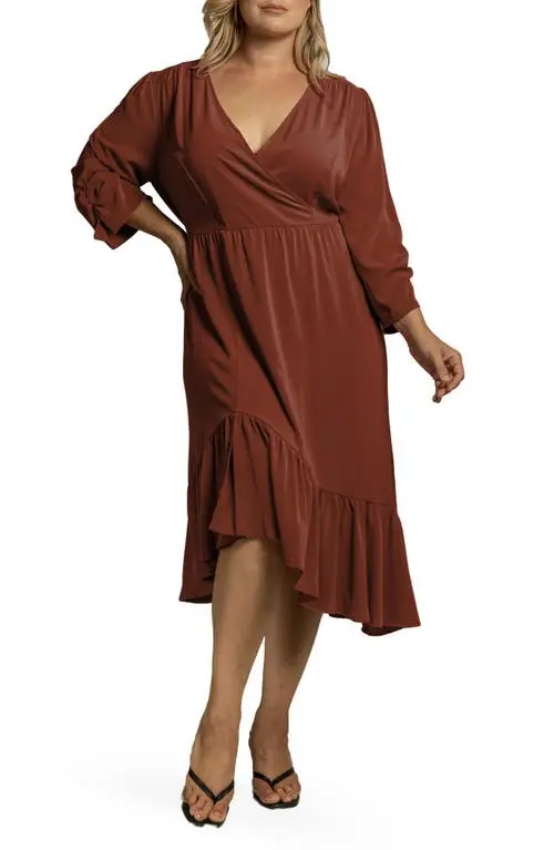 STANDARDS & PRACTICES Kelsie Ruffle Hem Wrap Dress - Brownie