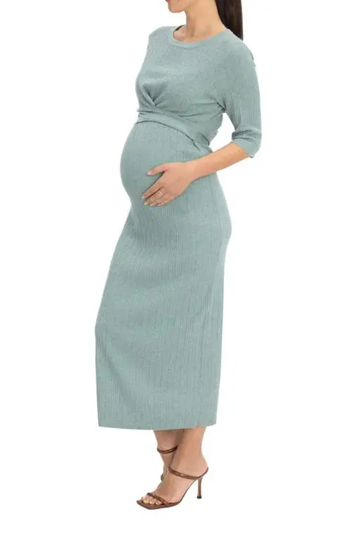 ANGEL MATERNITY Knit Midi Maternity/nursing Dress - Green