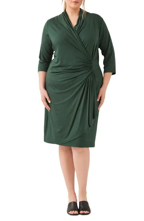 Karen Kane Three-quarter Sleeve Faux Wrap Dress - Forest Green