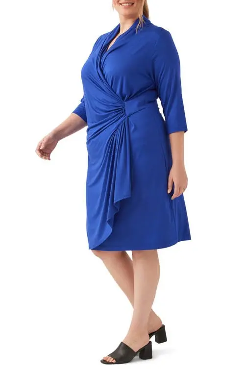 Karen Kane Three-quarter Sleeve Faux Wrap Dress - Royal