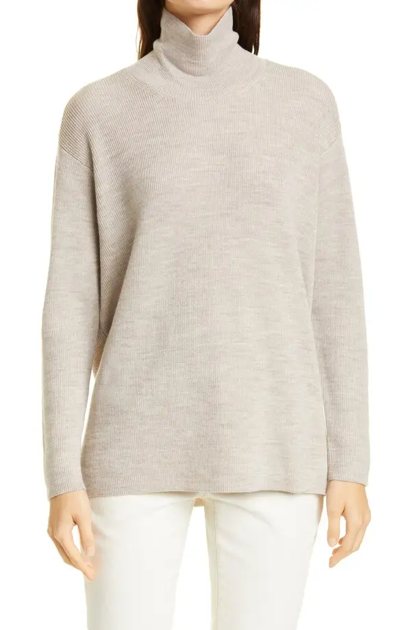 Eileen Fisher Merino Wool Ribbed Turtleneck Sweater