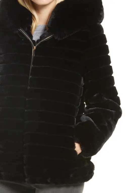 Gallery Faux Fur Hooded Jacket - Black