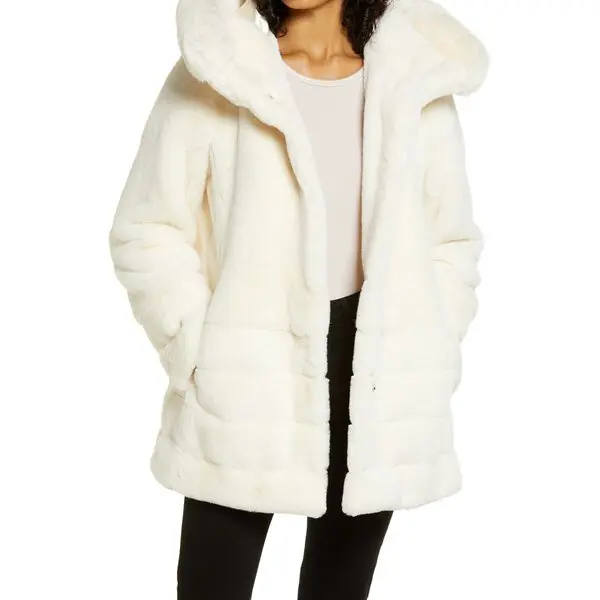 Gallery Hooded Faux Fur Coat - Cream