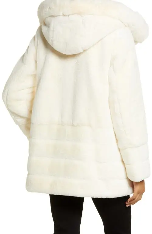 Gallery Hooded Faux Fur Coat - Cream