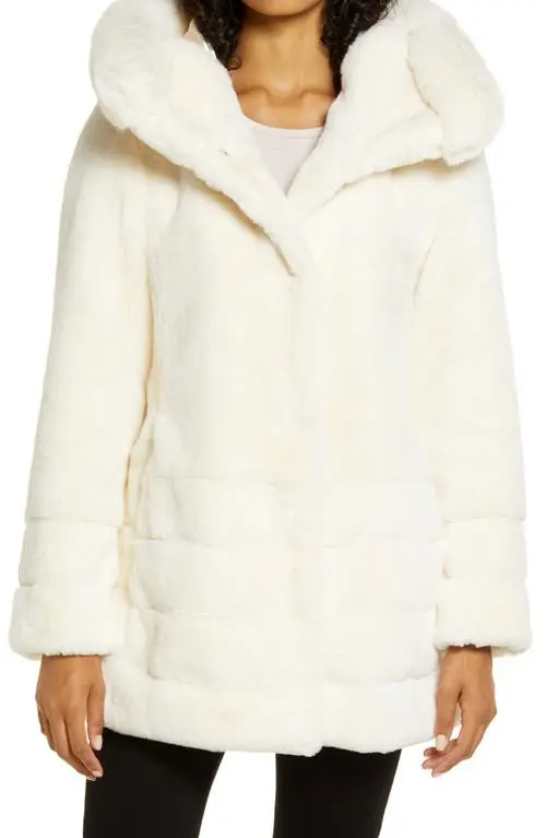 Gallery Hooded Faux Fur Coat - Cream
