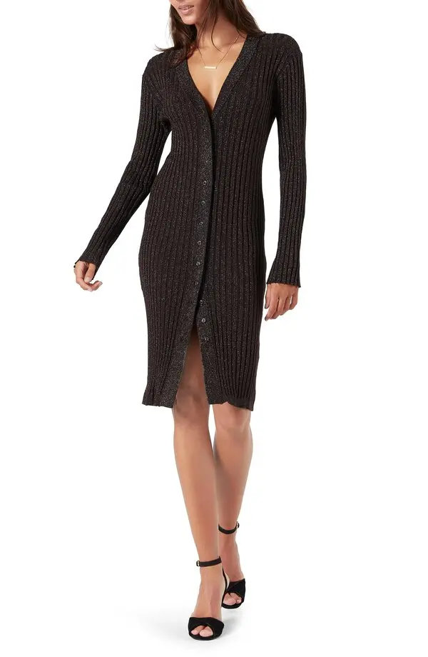 Joie Lasaine Button-Up Long Sleeve Sweater Dress In Caviar - 40% Off |  Editorialist