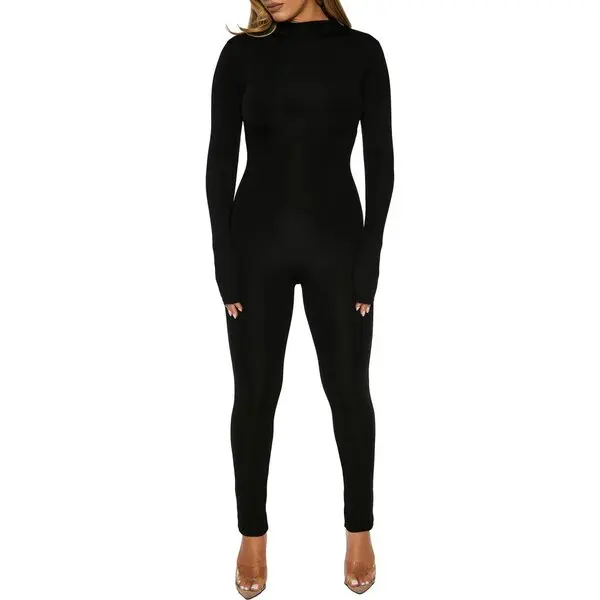Naked Wardrobe Ribbed Mock Neck Jumpsuit
