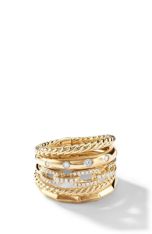 David Yurman Stax Wide Ring With Diamonds - 18k Yellow Gold