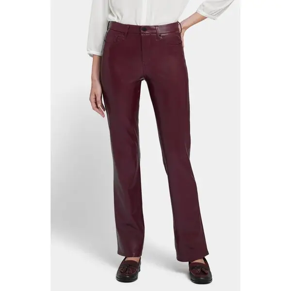 NYDJ Marilyn Faux Leather Straight Leg Pants - Tavern