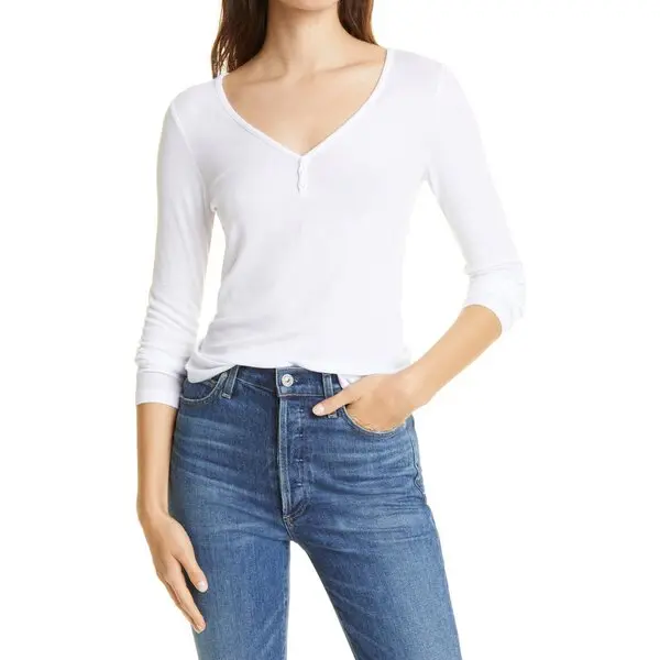 Ag Anita V-neck Long Sleeve Henley - True White