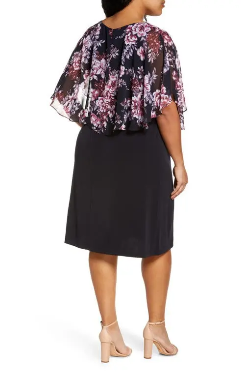 CONNECTED APPAREL Floral Overlay Cape Dress