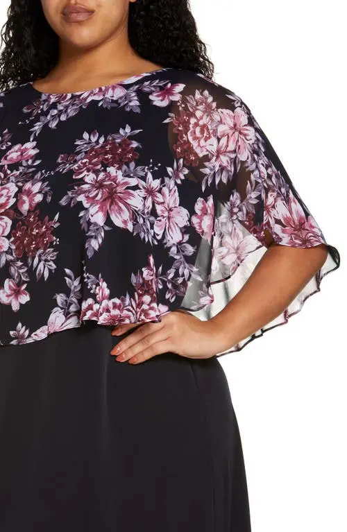 CONNECTED APPAREL Floral Overlay Cape Dress