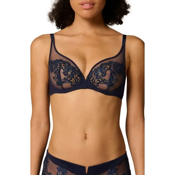 Simone Perele Saga Sheer Underwire Plunge Bra - Saphire