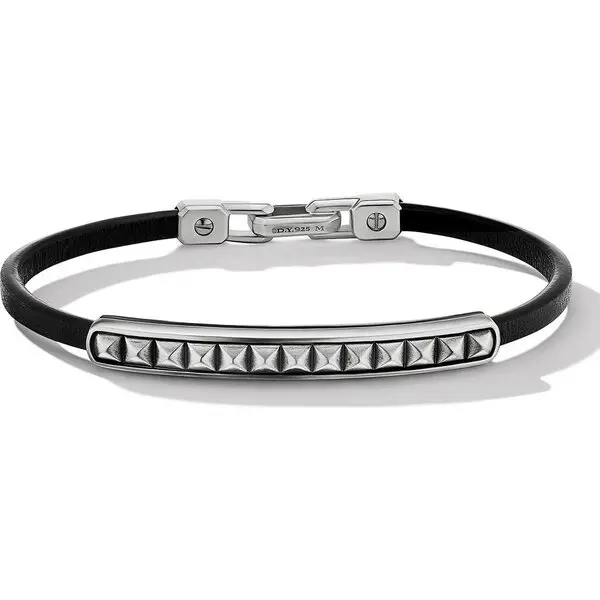 David Yurman Pyramid Stud Leather Id Bracelet - Silver