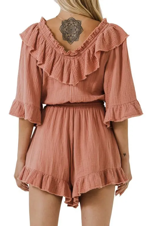 FREE THE ROSES Ruffle Detail Cotton Romper